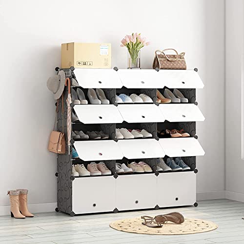 Aeitc 48-Pairs Shoe Rack Organizer Shoe Organizer Expandable Shoe Storage Cabinet Narrow Standing Stackable Space Saver Shoe Rack for Entryway, Hallway and Closet,white door