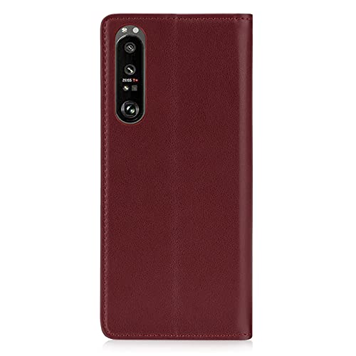 32nd Classic Series 2.0 - Real Leather Book Wallet Case Cover for Sony Xperia 1 III (2021), Real Leather Design with Card Slot, Magnetic Closure and Built in Stand - Burgundy