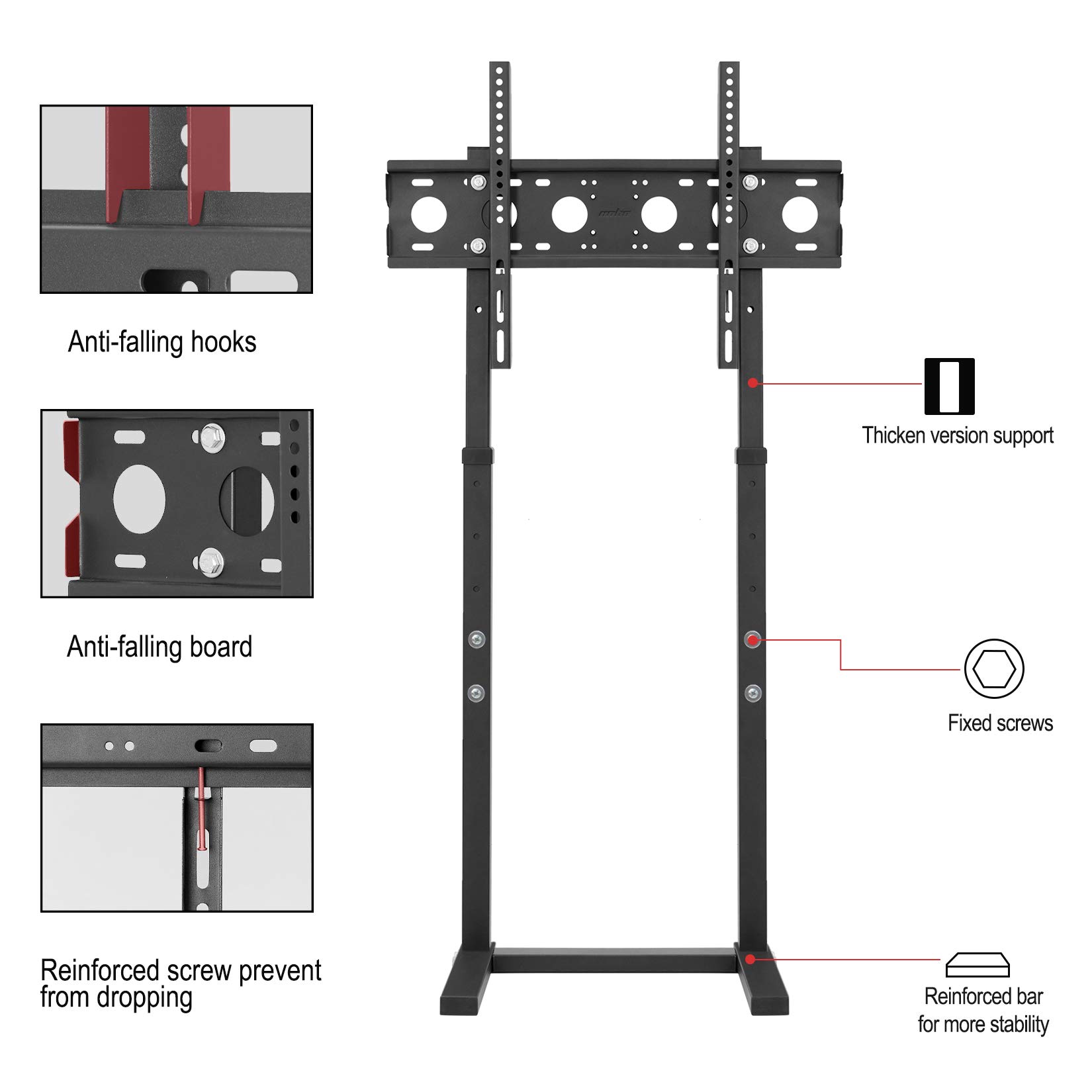 unho Universal Against The Wall TV Stand Floor: Free Standing Mount Stand with Height Adjustable Bracket for TV Bench Compatible with 32-65 inch Flat Panel LED LCD Plasma Screens (Black)
