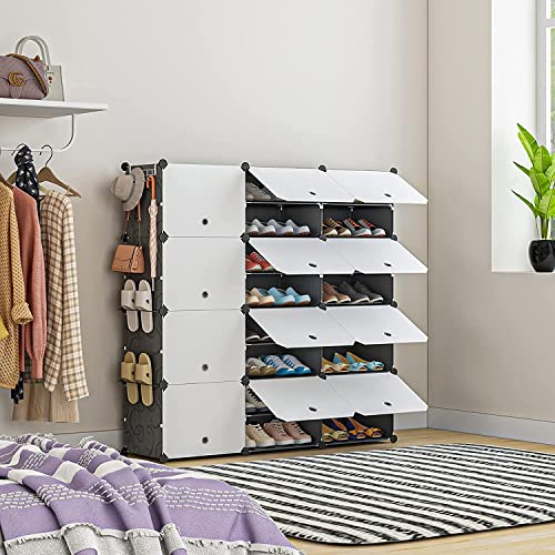 Aeitc 48-Pairs Shoe Rack Organizer Shoe Organizer Expandable Shoe Storage Cabinet Narrow Standing Stackable Space Saver Shoe Rack for Entryway, Hallway and Closet,white door