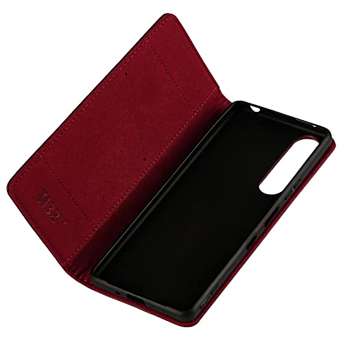 32nd Classic Series 2.0 - Real Leather Book Wallet Case Cover for Sony Xperia 1 III (2021), Real Leather Design with Card Slot, Magnetic Closure and Built in Stand - Burgundy