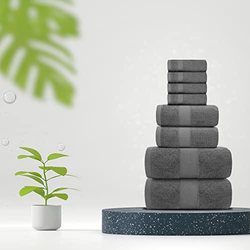 White Classic Luxury Grey Bath Towel Set - Combed Cotton Hotel Quality Absorbent 8 Piece Towels | 2 Bath Towels 700GSM | 2 Hand Towels | 4 Washcloths [Worth $72.95] 8 Pack | Gray