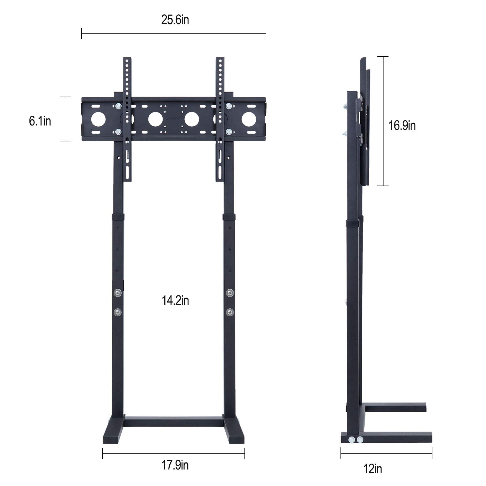unho Universal Against The Wall TV Stand Floor: Free Standing Mount Stand with Height Adjustable Bracket for TV Bench Compatible with 32-65 inch Flat Panel LED LCD Plasma Screens (Black)