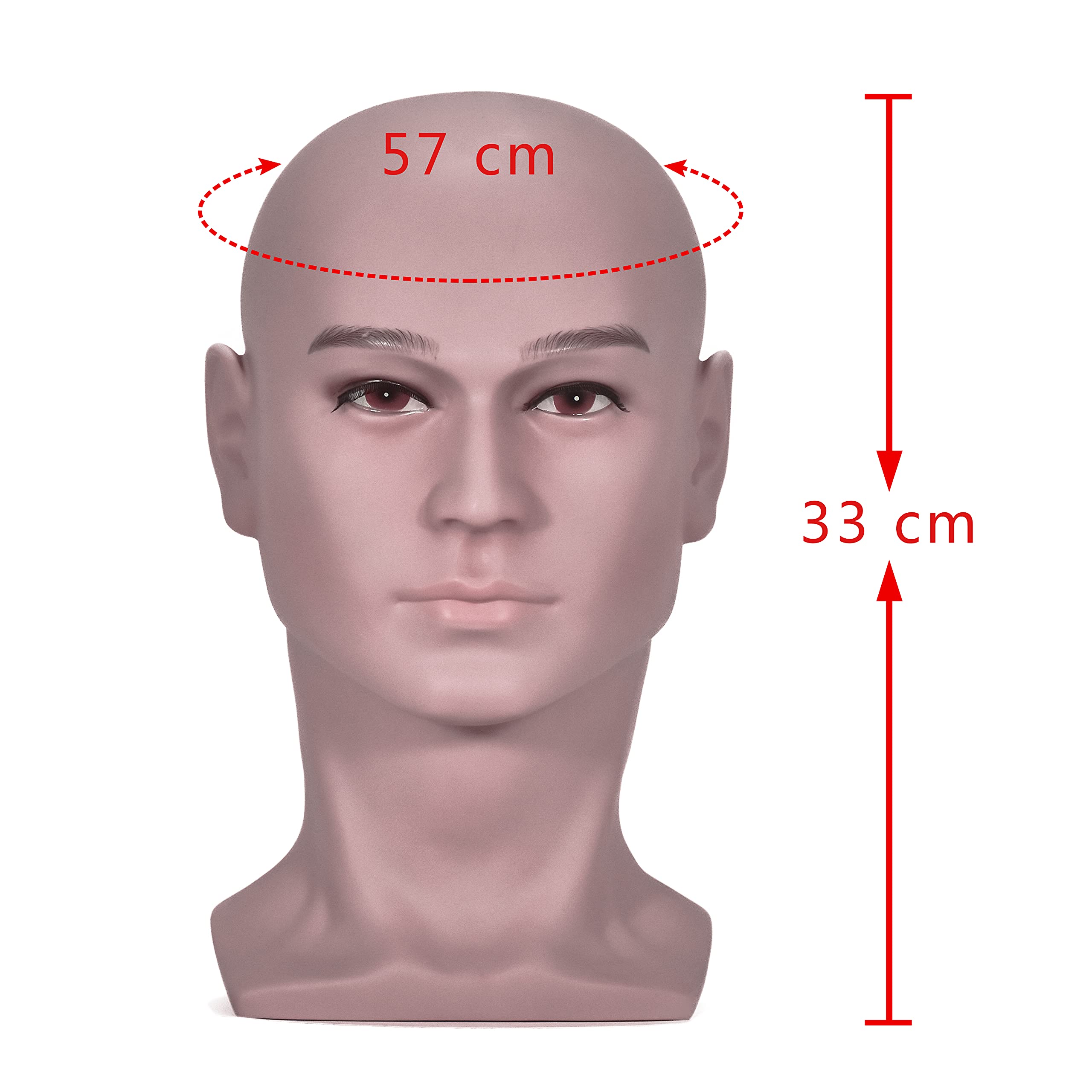 ZMS Male Mannequin Head Stand Professional Training Bald Head Manikin Bald Hat Display Wig Training Head ModelClamp(High 33cm, Circumference 57cm)