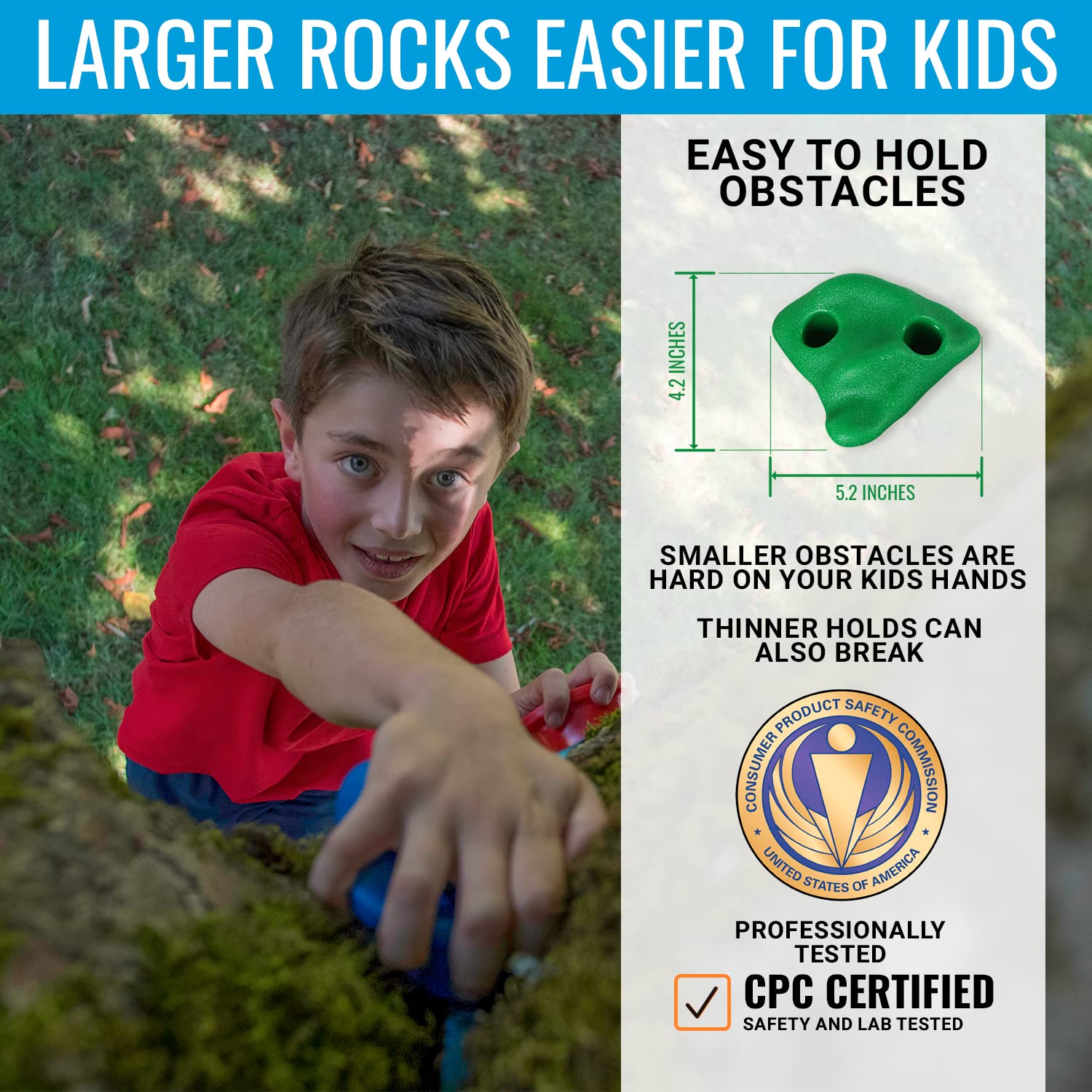Ninja Tree Climbing Kit β 16 Large Rock Climbing Holds & 8 Ratchets, Quick 10-Minute Setup, Durable, Textured Grips, Safe for Kids 5-12, Supports Up to 250lbs, Portable Carrying Bag, Backyard Fun