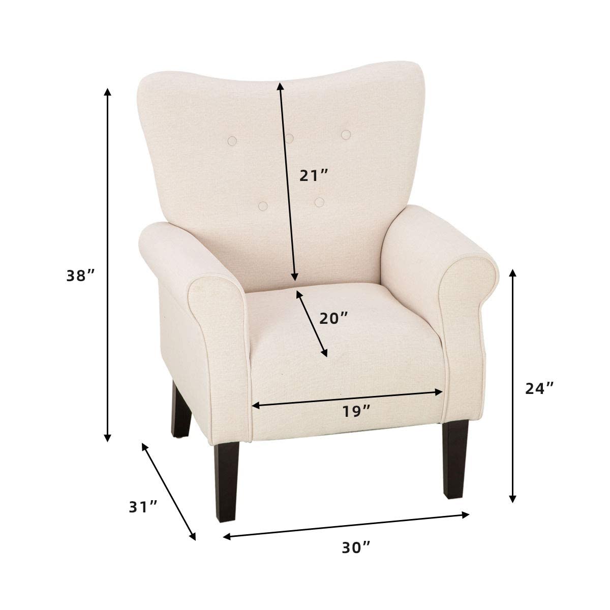 YOLENY Modern Accent Chair,High Back Armchair,Upholstered Fabric Button Single Sofa with Wooden Legs for Living Room,Bedroom,Club,Beige