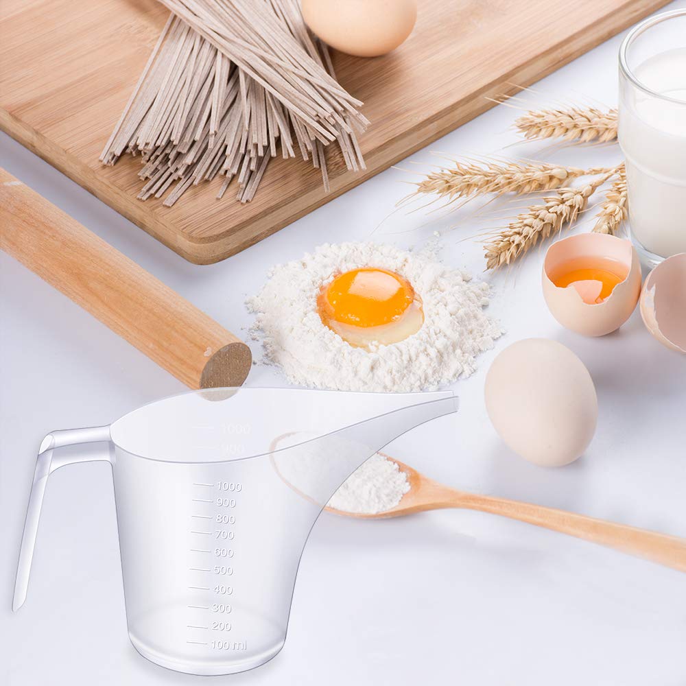 WYKOO Funnel Pitcher (1000ml) For Measuring, Easy Pour Measuring Cup with Funnel Spout, Filling Muffin Pans, Bake ware Molds, Salt Shakers, Spice Jars, Soap & Cakes Molds, Oils, Fluids(3-Pack)