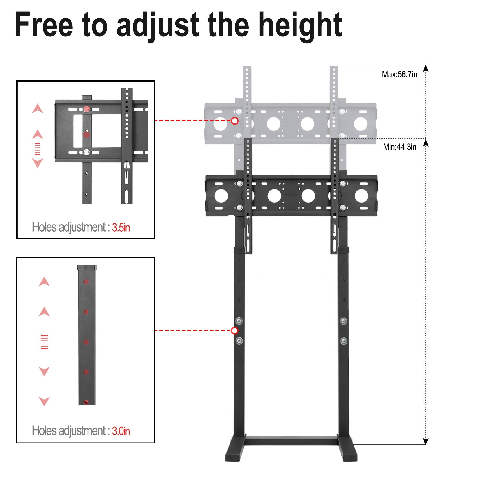 unho Universal Against The Wall TV Stand Floor: Free Standing Mount Stand with Height Adjustable Bracket for TV Bench Compatible with 32-65 inch Flat Panel LED LCD Plasma Screens (Black)