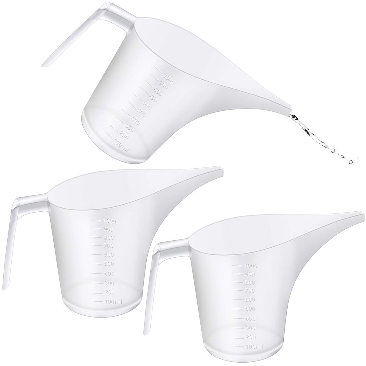 WYKOO Funnel Pitcher (1000ml) For Measuring, Easy Pour Measuring Cup with Funnel Spout, Filling Muffin Pans, Bake ware Molds, Salt Shakers, Spice Jars, Soap & Cakes Molds, Oils, Fluids(3-Pack)