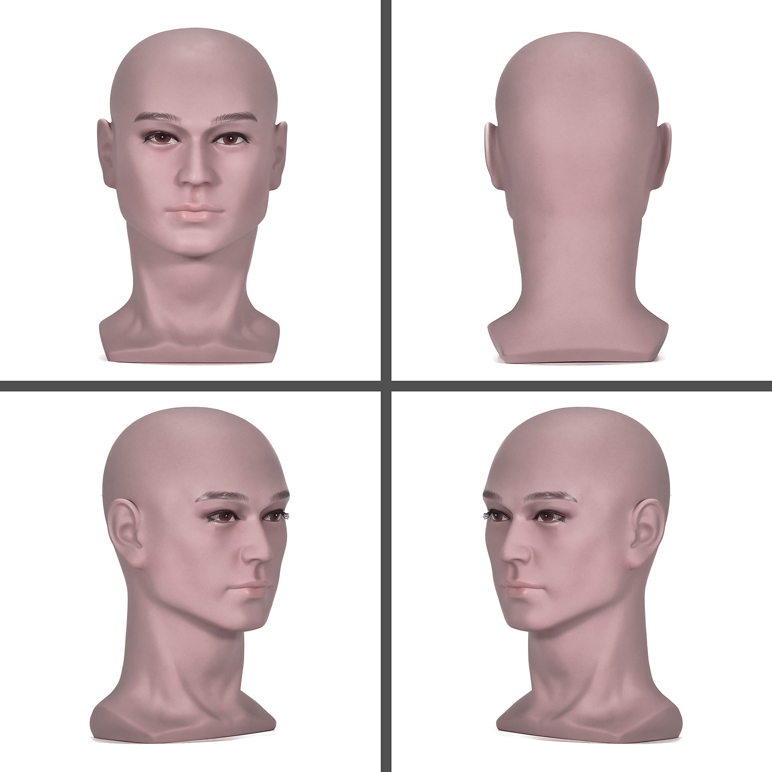 ZMS Male Mannequin Head Stand Professional Training Bald Head Manikin Bald Hat Display Wig Training Head ModelClamp(High 33cm, Circumference 57cm)