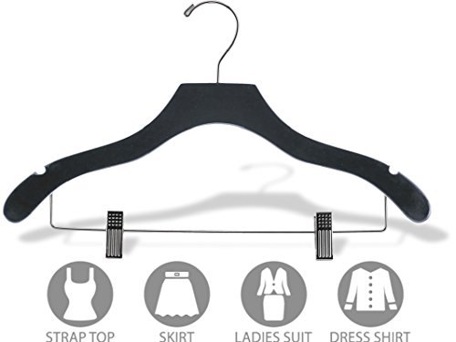 The Great American Hanger Company Wooden Combo Black Finish Hanger with Clips and Notches (Box of 25)