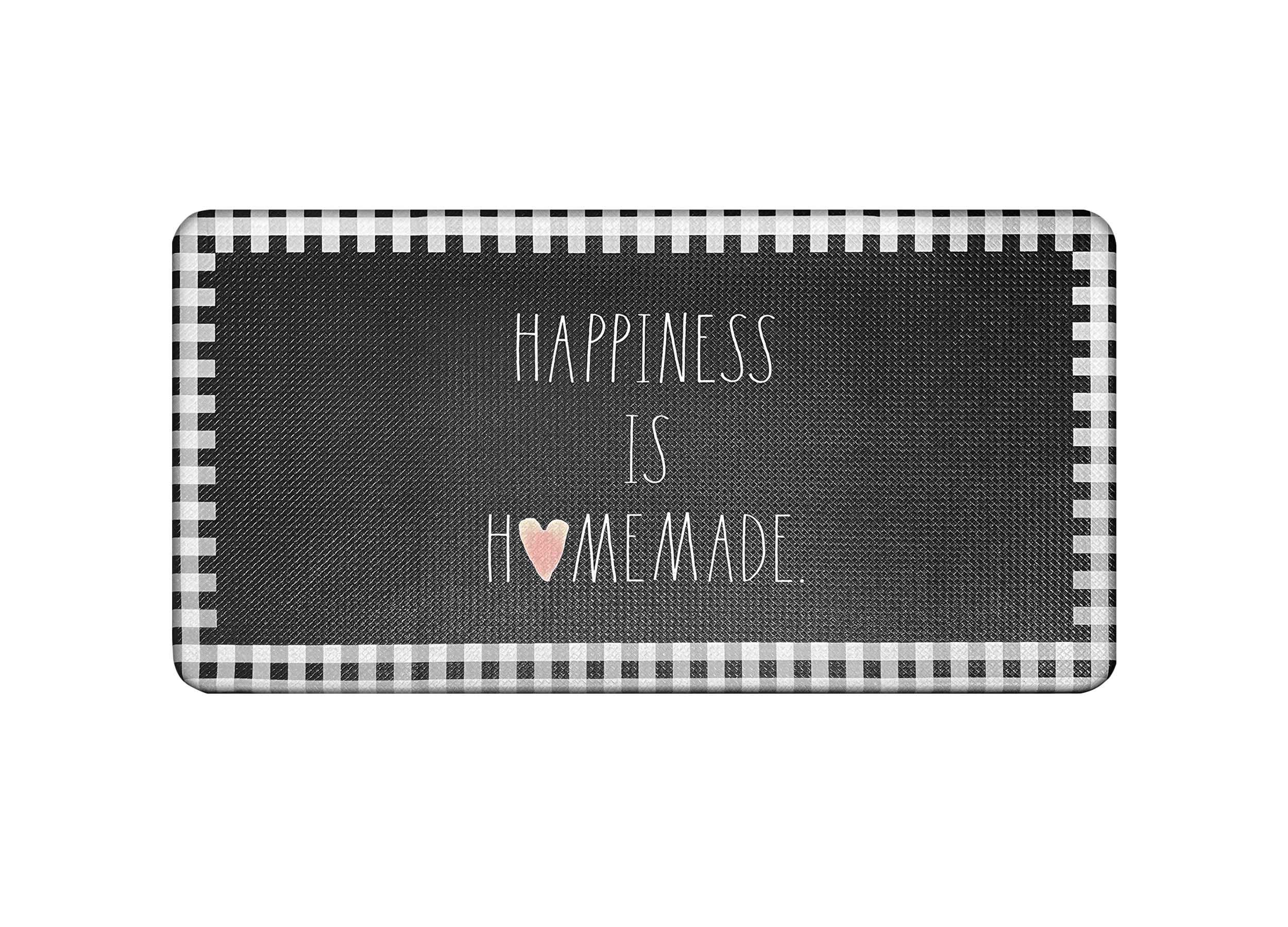 Rae Dunn Anti Fatigue Mat for Standing ‘Happiness is Homemade’ - 20 Inch x 30 Inch - Cushion Foam Rubber Kitchen Mat for Floor - Non Skid Non Slip Pad for Back Pain, Knee Support, Foot Comfort