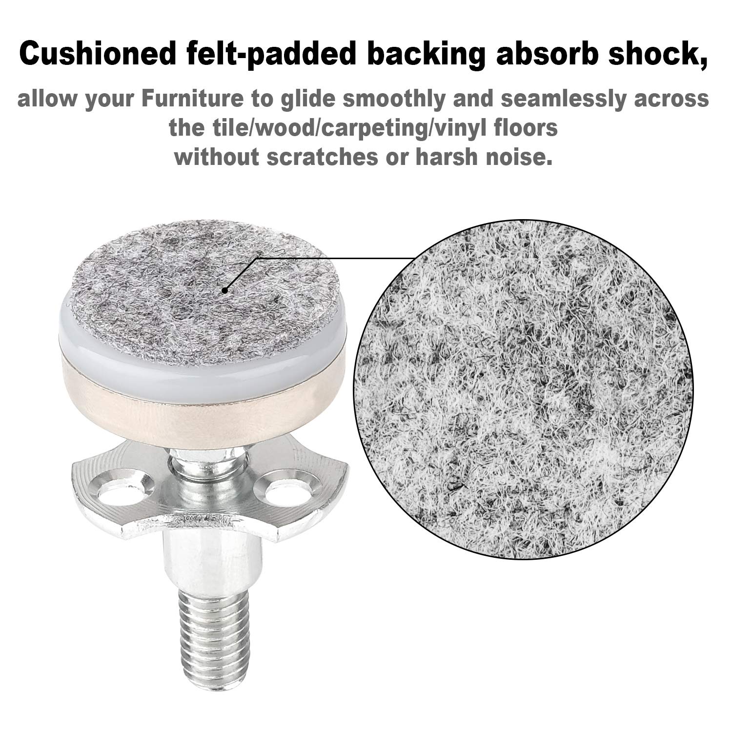 Heavy Duty Furniture Leveling Feet Adjustable Furniture Leg Levelers for Tables Chairs Cabinets Sofa Raiser, Support 1320LBs, T- Nut Kit 3/8β-16 Thread, Large Base,w/ 4 Felt Pads,12 Screws (4 Pack)