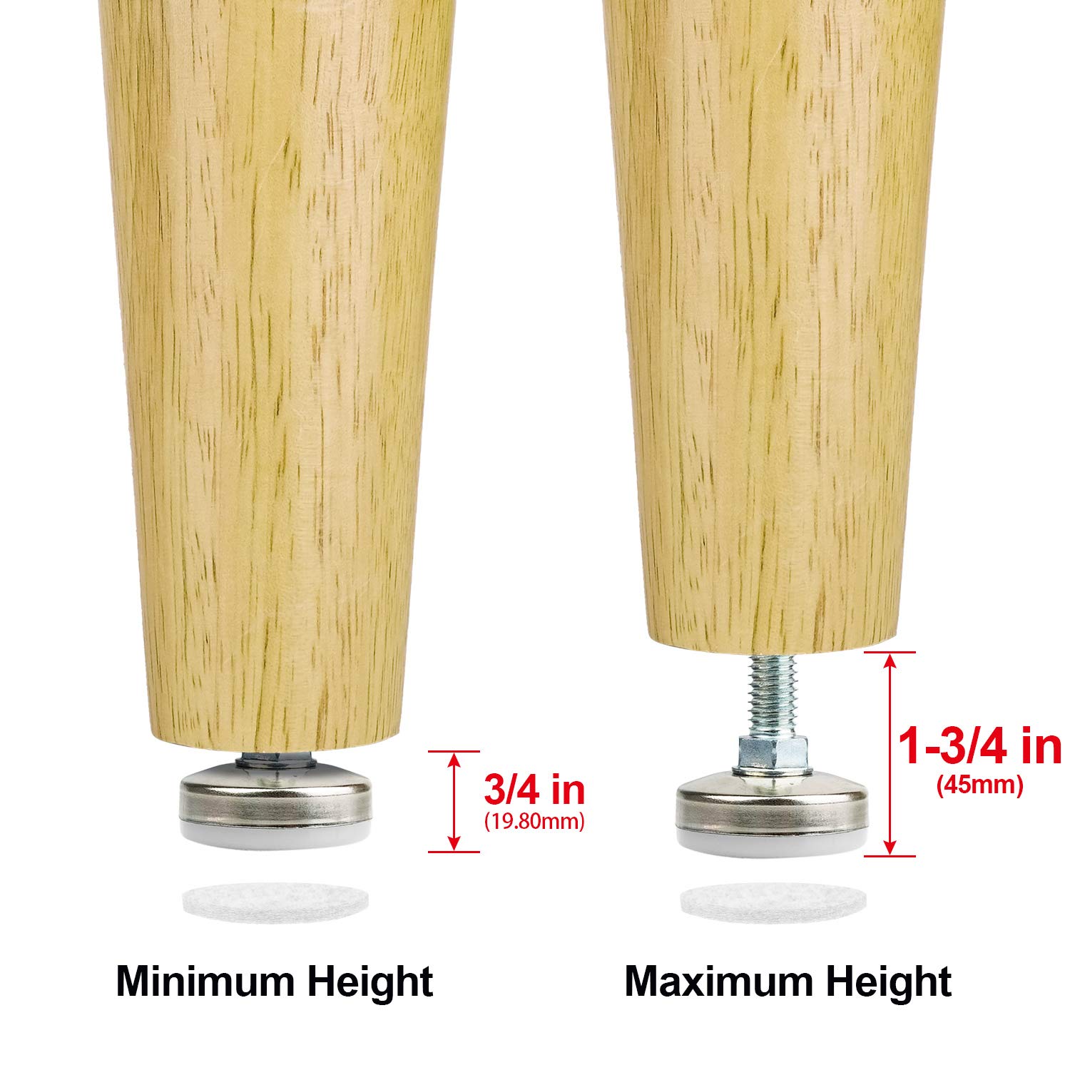 Heavy Duty Furniture Leveling Feet Adjustable Furniture Leg Levelers for Tables Chairs Cabinets Sofa Raiser, Support 1320LBs, T- Nut Kit 3/8β-16 Thread, Large Base,w/ 4 Felt Pads,12 Screws (4 Pack)