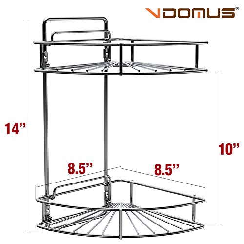Vdomus 2 Tier Corner Shower Caddy Stainless Steel Wall Mounted Shower Caddy Corner, Shower shelf for Inside Shower, Drill-Free Install with Adhesives or Screws, Silver