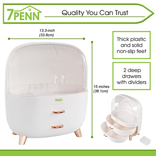 7Penn Large Makeup Organizer Box - Enclosed On Display Makeup Organizer Case with Cosmetic Storage Drawers
