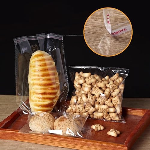 BornFeel 5" x 7" Self Adhesive Cello Bags, 300pcs Clear Resealable Cellophane Bags, 1 Mil, for Cookies, Bakery, Party Decorative Gifts