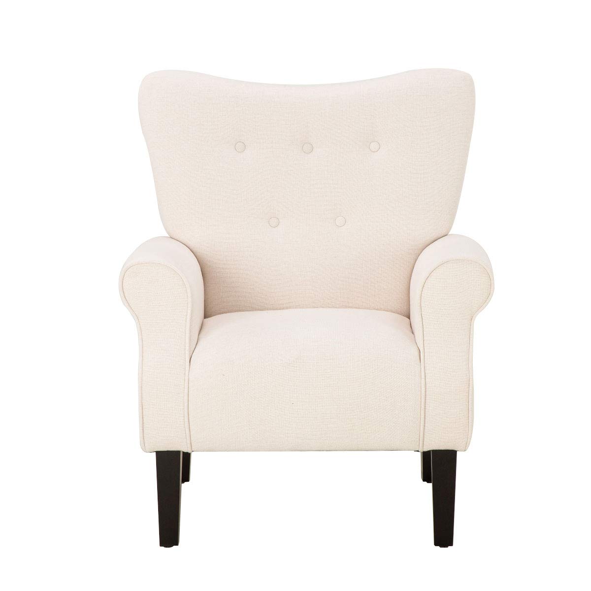 YOLENY Modern Accent Chair,High Back Armchair,Upholstered Fabric Button Single Sofa with Wooden Legs for Living Room,Bedroom,Club,Beige
