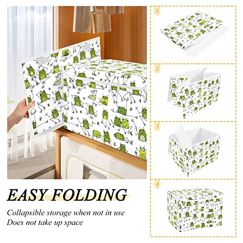 Krafig Cartoon Funny Animal Frog Foldable Storage Box Large Cube Organizer Bins Containers Baskets with Lids Handles for Closet Organization, Shelves, Clothes, Toys