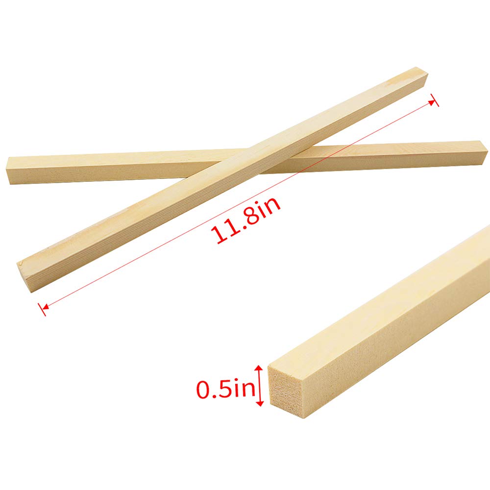 BILLIOTEAM 25 Pack Unfinished Wooden Square Dowel Rod 1/2" x 12" Hardwood Square Dowel Sticks for DIY Crafts Projects,Home Decor