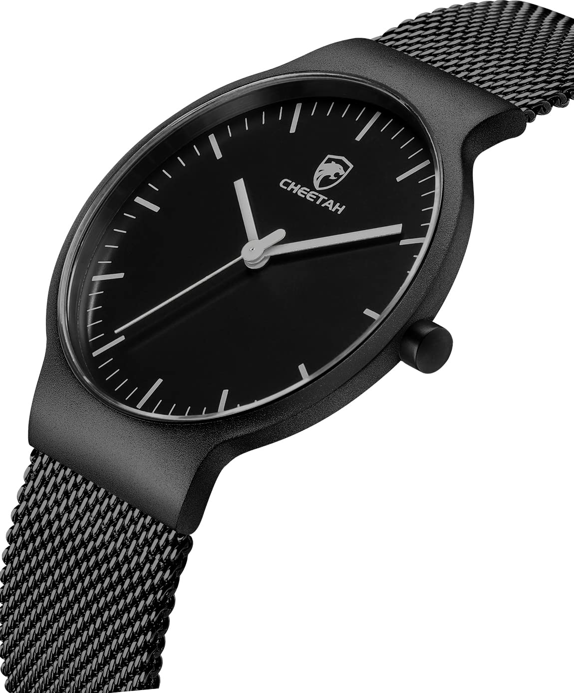 GOLDEN HOUR Men’s Watches Fashion Minimalist Thin 38mm Quartz Analog Waterproof Watch with Black Stainless Steel Mesh Band Gray Hands