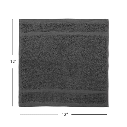 Avalon Towels Cotton Washcloths β (Pack of 24) Size 12x12 Inches Premium Ring Spun Cotton, Super Absorbent Soft Face Towels, Gym Towels, Hotel Spa Quality, Reusable Multipurpose Towels (Grey)
