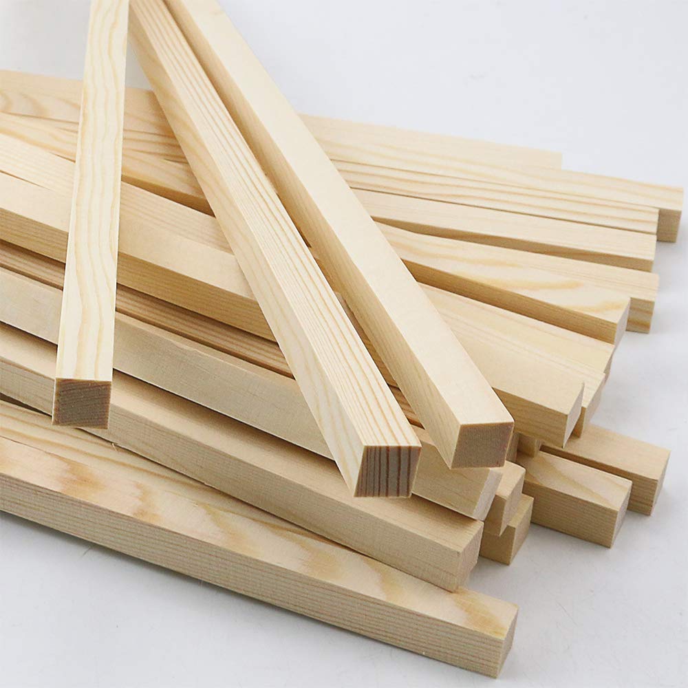 BILLIOTEAM 25 Pack Unfinished Wooden Square Dowel Rod 1/2" x 12" Hardwood Square Dowel Sticks for DIY Crafts Projects,Home Decor