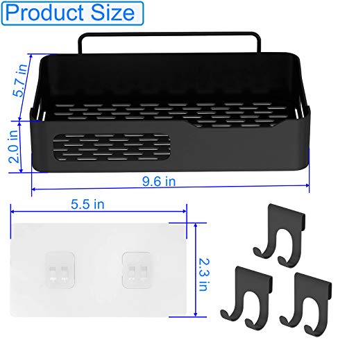Shower Caddy Shelf Organizer Basket Rack with 2 Hooks, Rust Proof Stainless Steel Bathroom Shelves Shampoo Holder No Drilling Storage Organizer for Bathroom, Dorm and Kitchen. 2-Pack(Black)