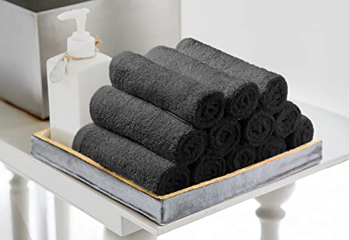Avalon Towels Cotton Washcloths β (Pack of 24) Size 12x12 Inches Premium Ring Spun Cotton, Super Absorbent Soft Face Towels, Gym Towels, Hotel Spa Quality, Reusable Multipurpose Towels (Grey)
