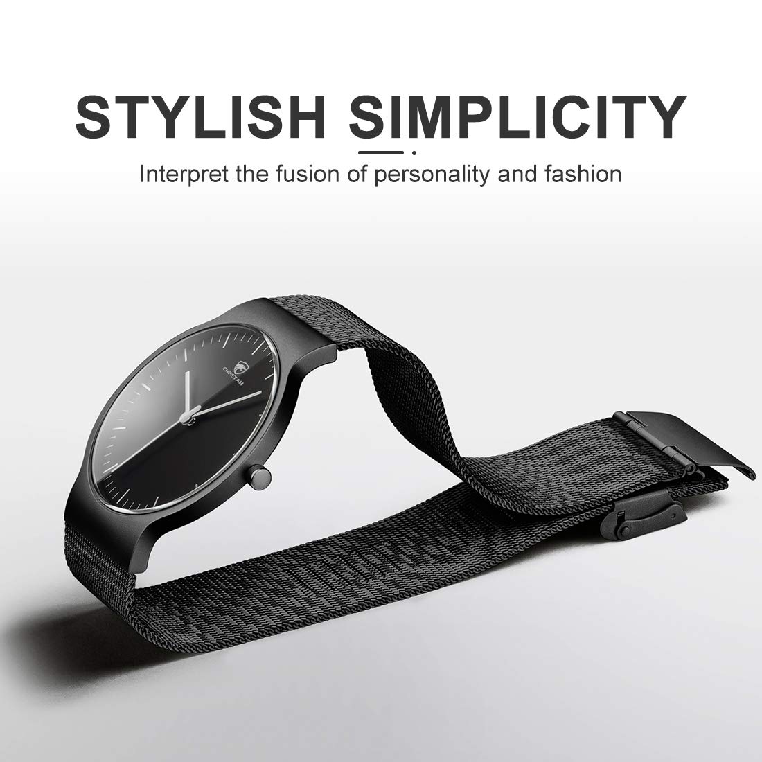 GOLDEN HOUR Men’s Watches Fashion Minimalist Thin 38mm Quartz Analog Waterproof Watch with Black Stainless Steel Mesh Band Gray Hands