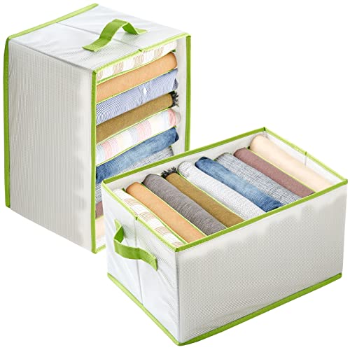 Wardrobe Clothes Organizer for Folded Clothes Jeans with 9 Small Grids (1.57'' W), 2 Pack Garderobe Clothing Organizer with Support Panels, Stackable Closet Storage Organizer Foldable with Handles