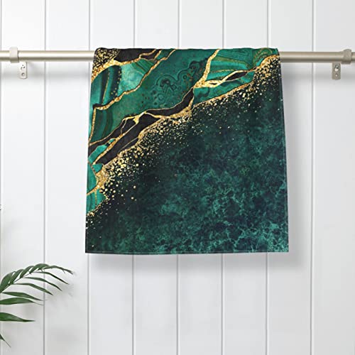 VARUN Long Hand Towels Luxurious Green Golden Texture Ultra Soft Towel Abstract Natural Marble Stone Surface Design Absorbent Luxury Towels for Bathroom Hotel Gym and Spa 27.5x15.7in