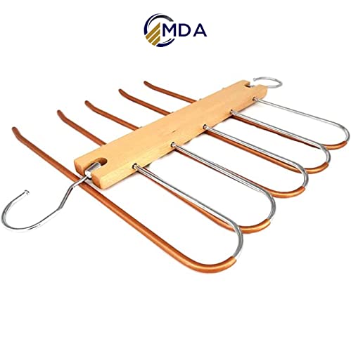 Wooden Pant Hanger - 5 Layers Space Saver - Trouser Hanger, Space-Saving 5-in-1 Trouser Hanger, Stainless Steel Extendible, Multi Hanger, Magic Hanger, Wardrobe Clothes Hanger Holder
