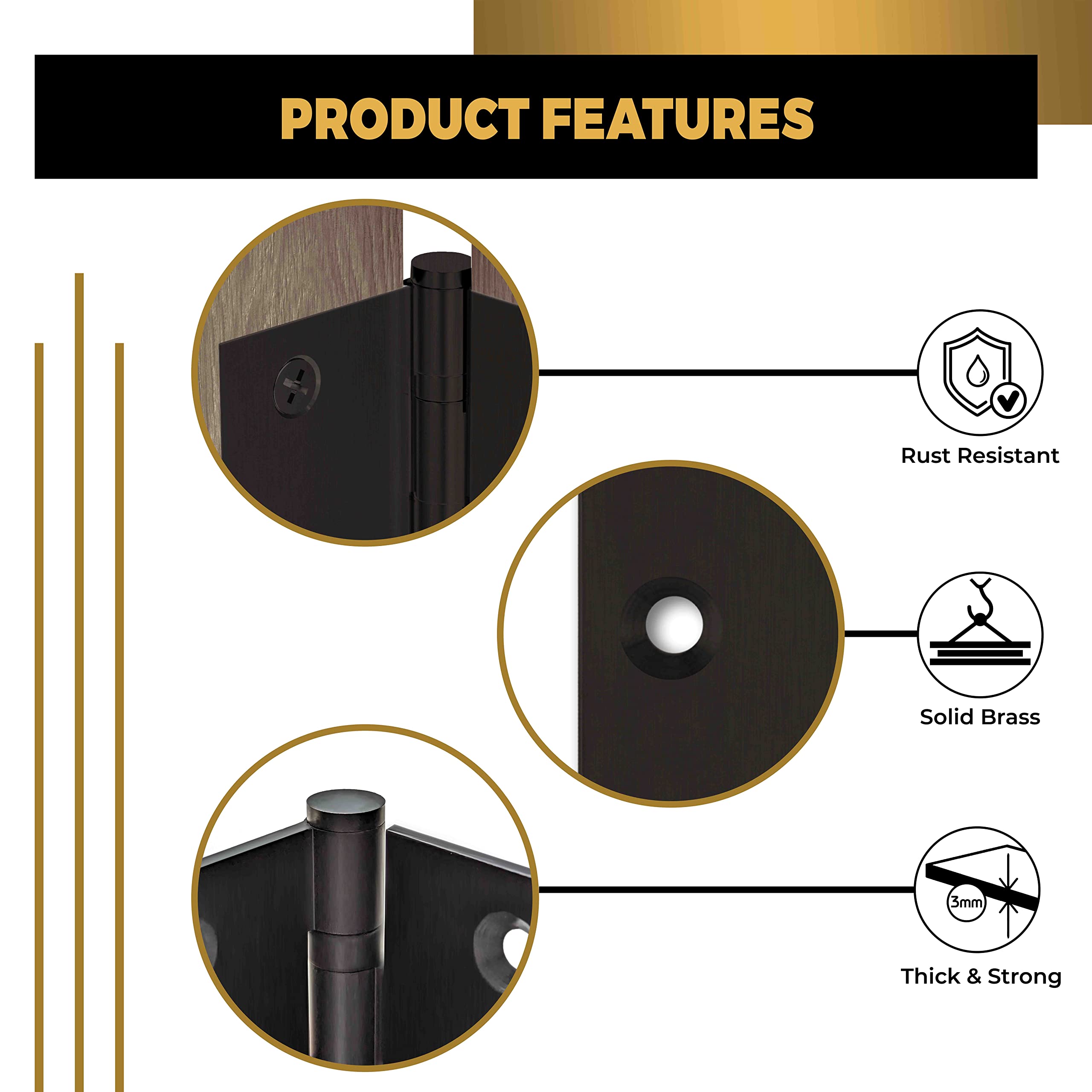 Finsbury Hardware Heavy Duty Door Hinge Bronze Ball Bearing 3.5 x 3.5 Inch Solid Brass Heavy Duty - Set of 2 Hinges (Oil-Rubbed Bronze)