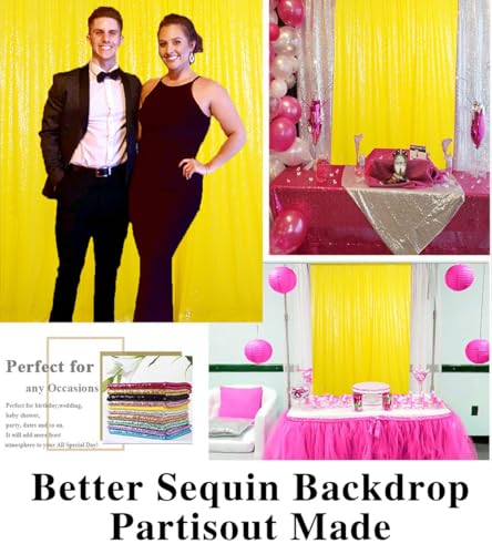 Partisout Sequin Backdrop Curtain 4ftx7ft Sequence Backdrops Party Glitter Background Sparkle Wedding Photo Shimmer Curtains (Yellow)