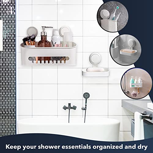 Shower Caddy Vacuum Suction Cup 3Pcs-No Drilling Bathroom Suction Cup Shower Shelf Organizer-Shower Shelves Basket for Shampoo,Soap and Toothbrush Holder-Racks for Inside Bath and Kitchen Wall (White)