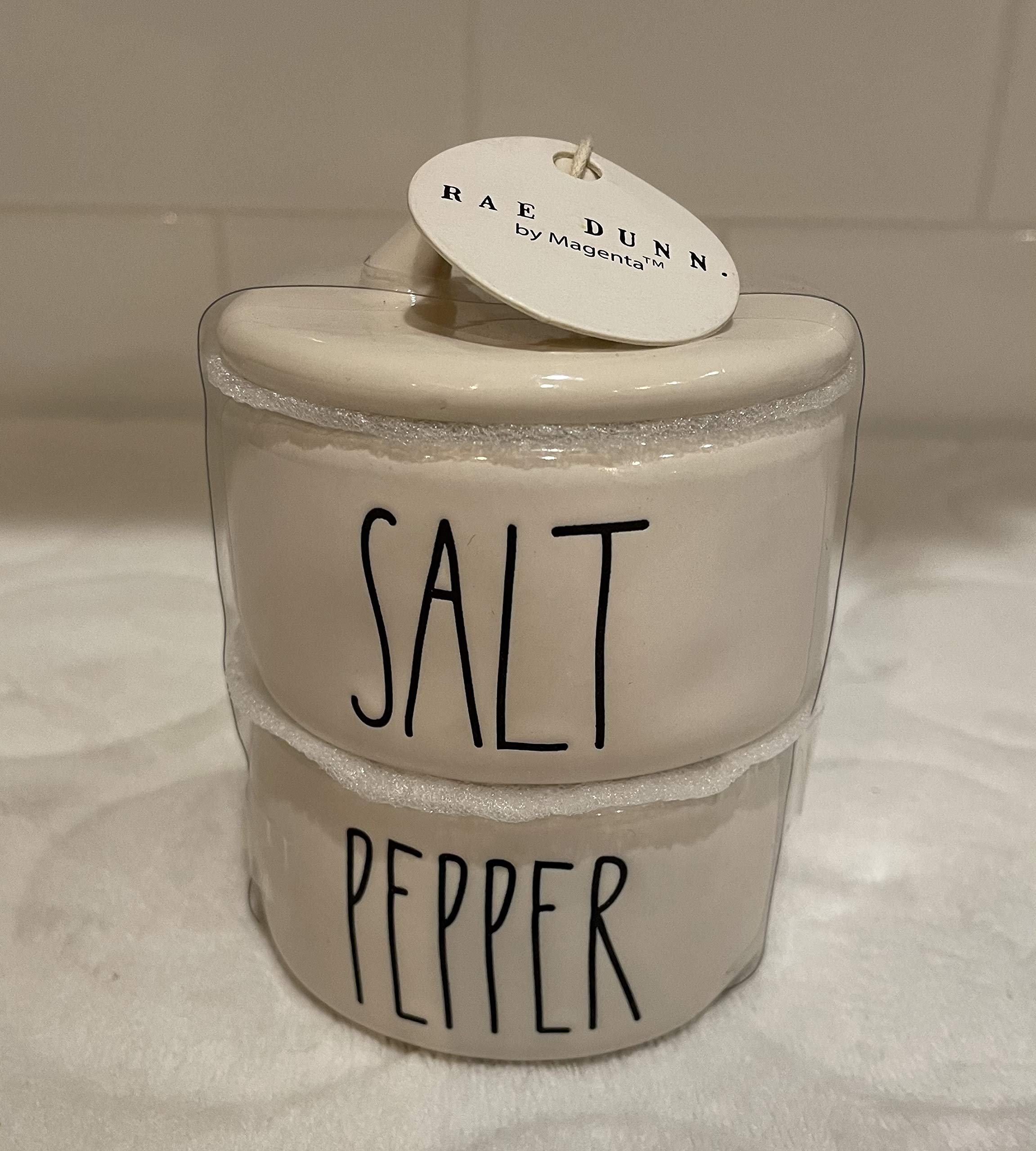 Rae Dunn By Magenta 2 Piece SALT & PEPPER Stacking Ceramic LL Salt & Pepper Cellars Set