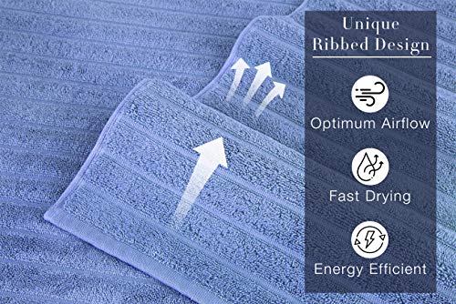 Classic Turkish Towels Luxury Ribbed 2 Piece Bath Towel Set - 100% Turkish Cotton Absorbent, Quick-Dry, Premium Towels for Bathroom, 27x54 inches (Royal Blue)