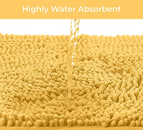 LuxUrux Yellow Bathroom Rug Set 2 Piece –Extra-Soft Bath mat Shower Bathroom Rugs,1'' Chenille Microfiber Material, Super Absorbent (30 X 20'' + 23 x 15'', Yellow)