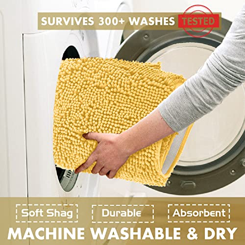 LuxUrux Yellow Bathroom Rug Set 2 Piece –Extra-Soft Bath mat Shower Bathroom Rugs,1'' Chenille Microfiber Material, Super Absorbent (30 X 20'' + 23 x 15'', Yellow)