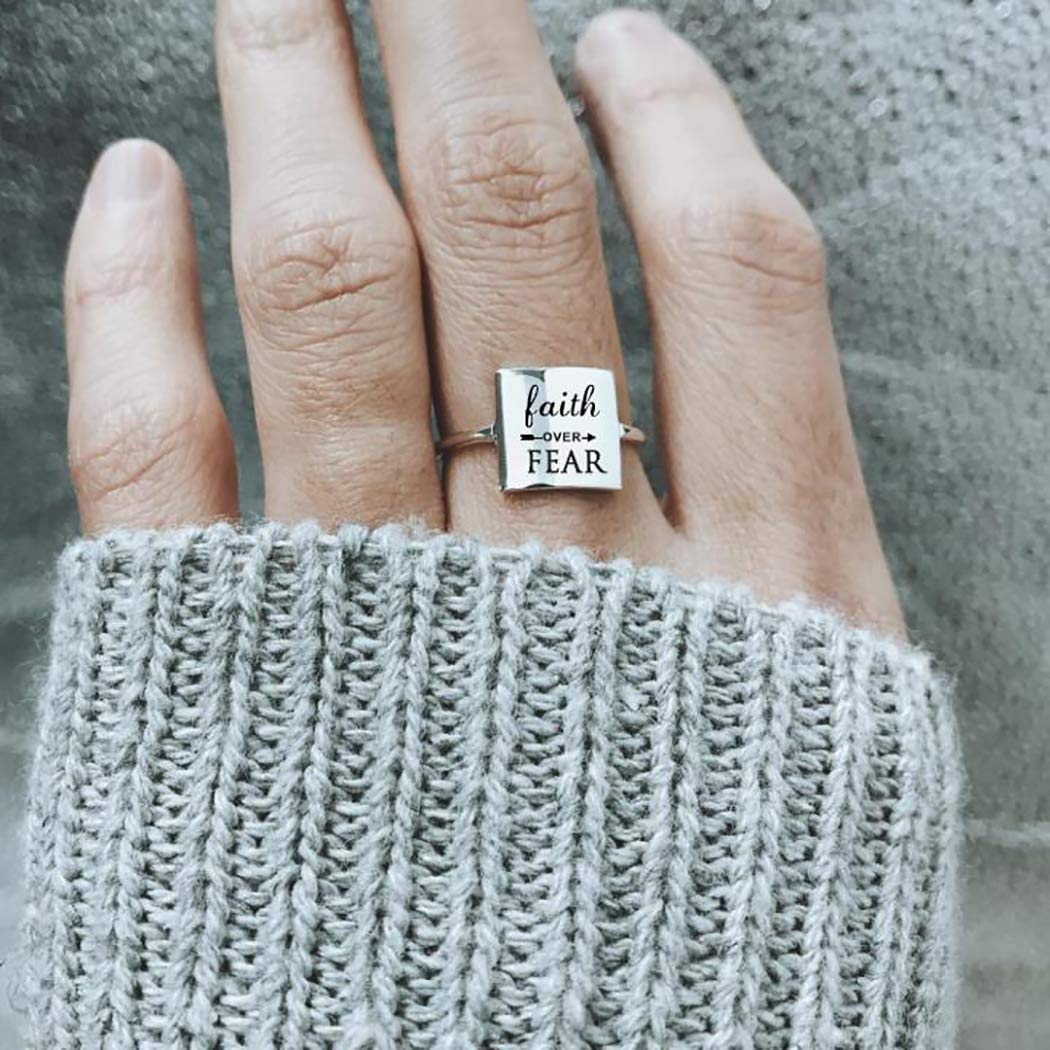 SIMONLY Faith Over Fear Ring&Be Still Ring&Have Faith Ring&Trust Gods Plan Ring&Trust In God Ring &God Is In Control Ring Inspirational Ring For Gift For Friends (Faith Over Fear, 7)