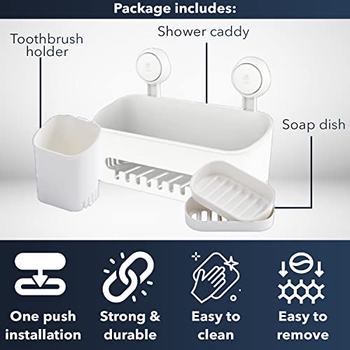 Shower Caddy Vacuum Suction Cup 3Pcs-No Drilling Bathroom Suction Cup Shower Shelf Organizer-Shower Shelves Basket for Shampoo,Soap and Toothbrush Holder-Racks for Inside Bath and Kitchen Wall (White)