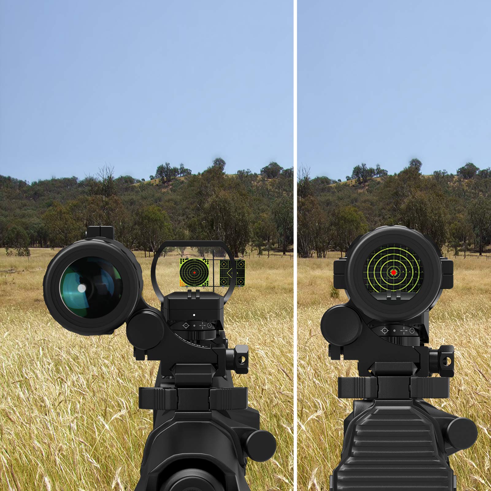 Feyachi M37 1.5X - 5X Red Dot Magnifier with RS-30 Reflex Sight Combo Kit, Multiple Reticle System Red Dot Sight & Magnifier Built-in Flip Mount Combo