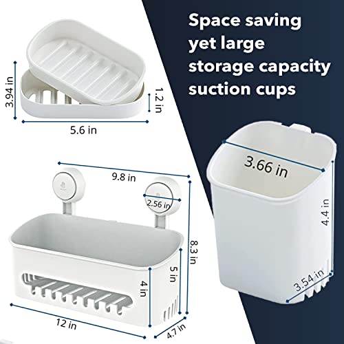 Shower Caddy Vacuum Suction Cup 3Pcs-No Drilling Bathroom Suction Cup Shower Shelf Organizer-Shower Shelves Basket for Shampoo,Soap and Toothbrush Holder-Racks for Inside Bath and Kitchen Wall (White)