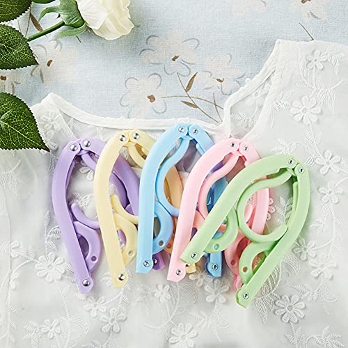 NHW 10PCS Portable Folding Clothes Hangers Retractable Plastic Non Slip Clothing Hangers for Kids and Adults