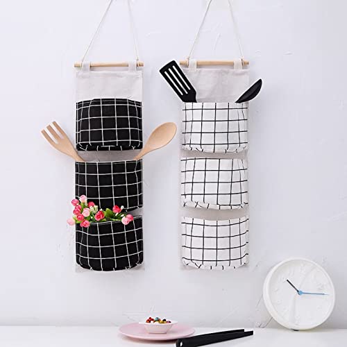 Typutomi 3 Pockets Wall Hanging Storage Bag, Waterproof Over The Door Hanging Organizer Multi-Functional Wall Closet Storage Bag for Bedroom, Kitchen,Entrance, Dresser(Black,22.8x7.87in)