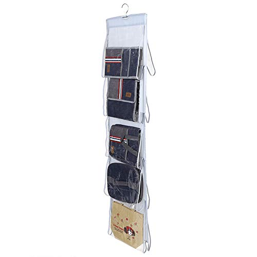 Hanging Handbag Organizer for Closet, Clear Hanging Purse Organizer Storage for Purses and Handbags with 10 Pocket for Bedroom(Light Grey)
