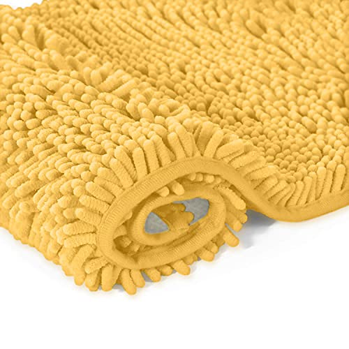 LuxUrux Yellow Bathroom Rug Set 2 Piece –Extra-Soft Bath mat Shower Bathroom Rugs,1'' Chenille Microfiber Material, Super Absorbent (30 X 20'' + 23 x 15'', Yellow)