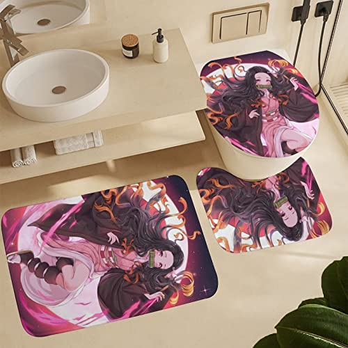 FFIS Anime ๐๐.๐๐จ๐ง ๐๐ฅ๐.๐๐๐ซ ๐๐๐ณ๐ฎ.๐๐จ Bathroom Shower Curtain Set, 4 Piece Bathroom with Waterproof Shower Curtain and Non Slip Shower Mat & Toilet Lid Cover Mat U Carpet