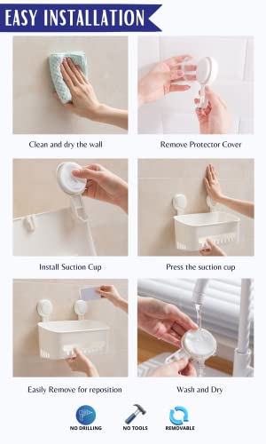 Shower Caddy Vacuum Suction Cup 3Pcs-No Drilling Bathroom Suction Cup Shower Shelf Organizer-Shower Shelves Basket for Shampoo,Soap and Toothbrush Holder-Racks for Inside Bath and Kitchen Wall (White)